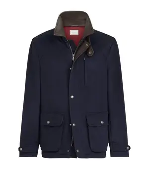 Brunello Cucinelli Virgin Wool Leather-trim Field Jacket - Blue