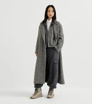 Brunello Cucinelli Wool Tweed Check Trench Coat