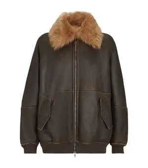 Brunello Cucinelli Shearling Bomber Jacket - Brown