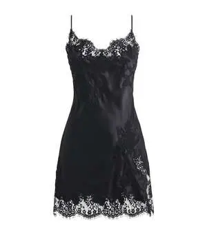 MARJOLAINE Silk Floral Tess Slip Dress - Black