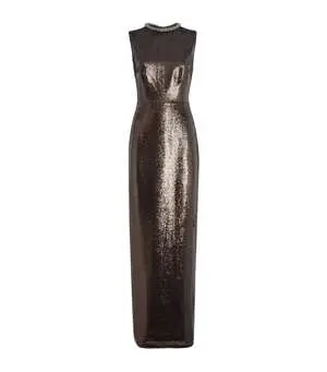 Roland Mouret Sequin Embellished-neck Gown - Metallic