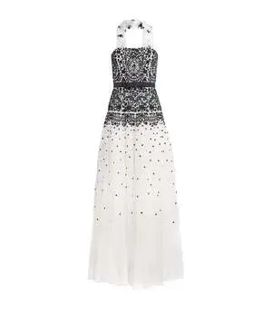 NEEDLE & THREAD Gilded Lace Maxi Dress With Scarf - White