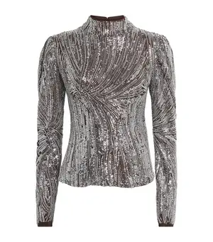 Rabanne Sequin-embellished High-neck Top - Brown