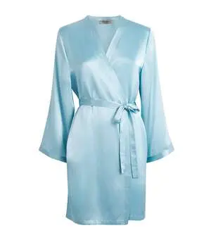 MARJOLAINE Silk Short Tracy Robe - Blue