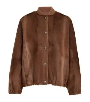 Brunello Cucinelli Cashmere Shearling Bomber Jacket - Beige