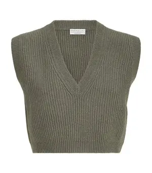 Brunello Cucinelli Cashmere Rib-knit Cropped Sweater Vest - Green