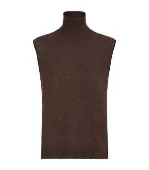 Brunello Cucinelli Cashmere-silk Embellished Sweater Vest - Brown