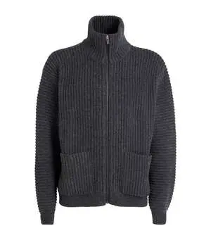 LE17SEPTEMBRE Merino Wool-blend Ribbed High-neck Cardigan - Grey