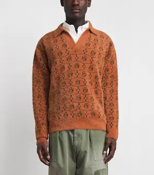 Drole De Monsieur Monogram Jacquard Polo Sweater