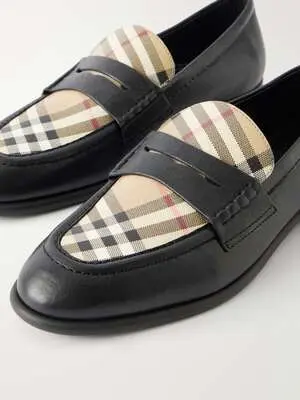 Burberry Opal Check-trimmed Leather Penny Loafer