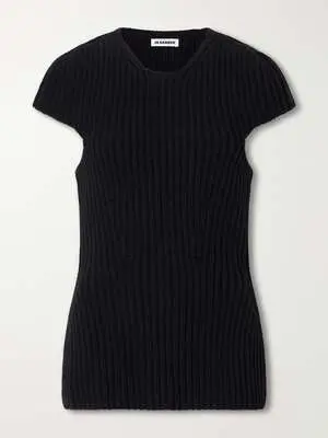JIL SANDER Ribbed Wool Blouse - Black