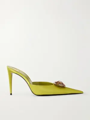 Saint Laurent Cosmo 95 Embellished Satin Pumps - Green