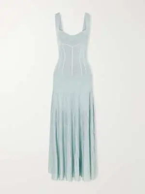 Galvan Aurelia Ribbed Woven Gown - Blue