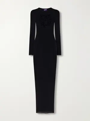 JEAN PAUL GAULTIER Logo Embellished Mesh Maxi Dress - Black