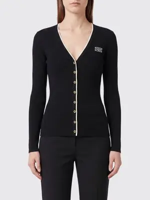 Elisabetta Franchi Slim Fit Wool Cardigan With Contrast Trim And Logo