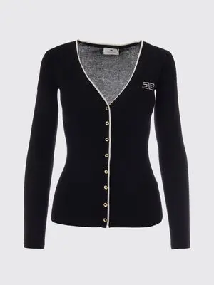 Elisabetta Franchi Slim Fit Wool Cardigan With Contrast Trim And Logo