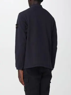 Stone Island Long-sleeved Cotton Jersey Polo Shirt With Compass Logo