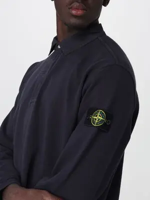Stone Island Long-sleeved Cotton Jersey Polo Shirt With Compass Logo