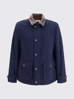 Brunello Cucinelli Single-breasted Short Virgin Wool Coat With Leather Collar