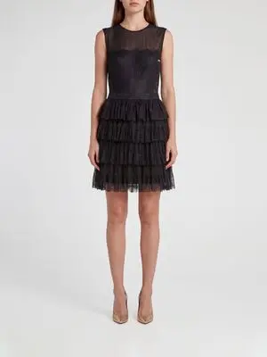 Elisabetta Franchi A-line Off-the-shoulder Lace And Tulle Mini Dress With Ruffles