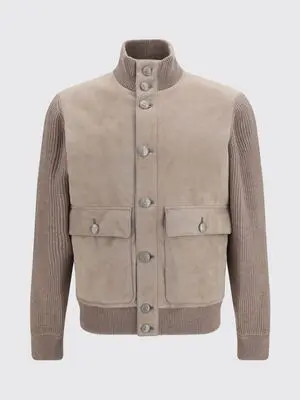 Brunello Cucinelli Suede Calfskin Bomber Jacket With Knit Details