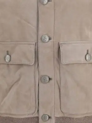 Brunello Cucinelli Suede Calfskin Bomber Jacket With Knit Details