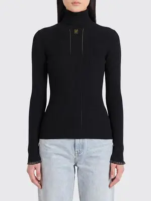 Elisabetta Franchi Slim Fit Ribbed Viscose Knit High Neck With Logo Detail - Black