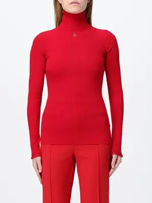 Elisabetta Franchi Slim Fit Ribbed Viscose Knit High Neck With Logo Detail - Red