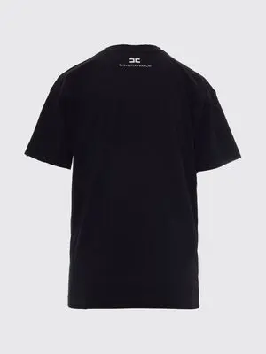 Elisabetta Franchi Cotton T-shirt With Slogan Print And Back Logo - Black