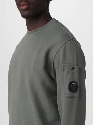C.P. COMPANY Crewneck Cotton Sweatshirt With Sleeve Logo Patch