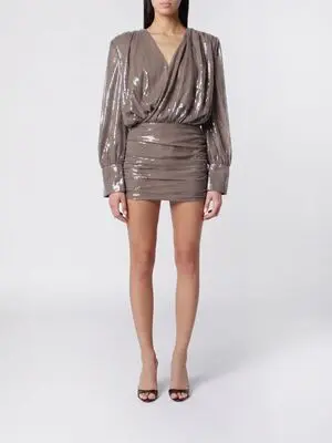 ROTATE BY BIRGER CHRISTENSEN Long-sleeved Sequin Mini Evening Dress In Recycled Polyester