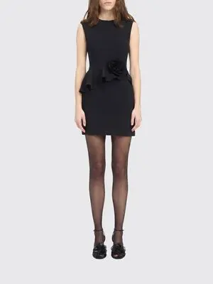ROTATE BY BIRGER CHRISTENSEN Sleeveless Crêpe Sheath Mini Dress With Flower Appliqué And Ruffles