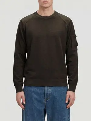 C.P. COMPANY Wool Crewneck Jumper With Long Sleeves And Patch Pocket - Brown