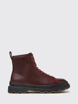 Camper Brutus+ Combat Boots In Calfskin With Side Zip And Lug Sole - Burgundy