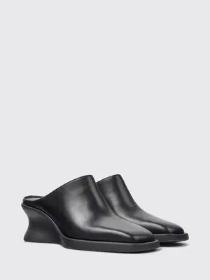 Camper Louise Calf Leather Wedge Mules With Square Toe