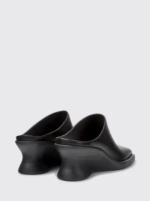 Camper Louise Calf Leather Wedge Mules With Square Toe