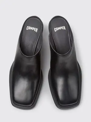 Camper Louise Calf Leather Wedge Mules With Square Toe