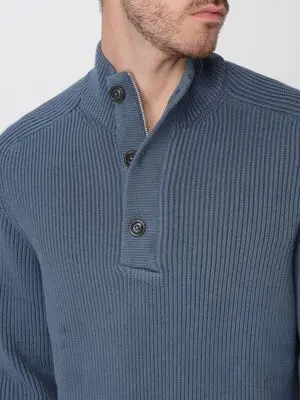 C.P. COMPANY Slim Fit Mock Neck Jumper In Cotton Blend With Buttons - Blue