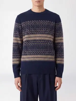 Brunello Cucinelli Jacquard Crewneck Sweater In Alpaca And Cashmere Blend
