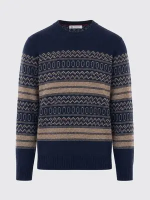 Brunello Cucinelli Jacquard Crewneck Sweater In Alpaca And Cashmere Blend