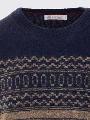 Brunello Cucinelli Jacquard Crewneck Sweater In Alpaca And Cashmere Blend