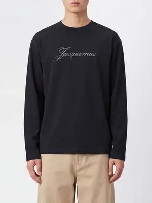 Jacquemus Long-sleeved Organic Cotton And Hemp T-shirt With Logo Print - Black