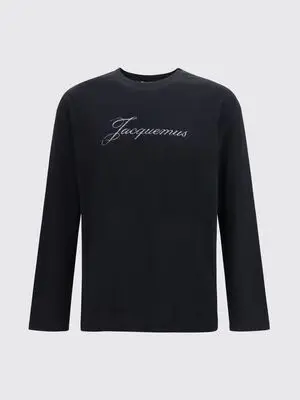 Jacquemus Long-sleeved Organic Cotton And Hemp T-shirt With Logo Print - Black
