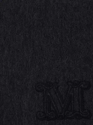 Max Mara 100% Pure Cashmere Scarf With Embroidered Logo Detail - Grey