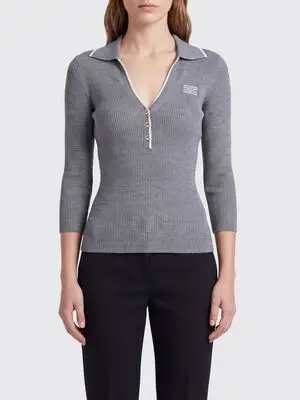 Elisabetta Franchi Slim Fit Long-sleeved Ribbed Knitted Polo Shirt - Grey