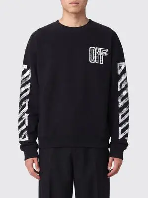 Off-White Cotton Crewneck Sweatshirt With Rear Arrow Logo Print