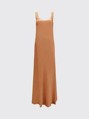 FORTE_FORTE Long Satin Slip Dress With Lace Inserts - Beige