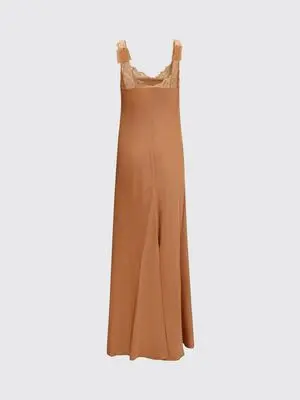 FORTE_FORTE Long Satin Slip Dress With Lace Inserts - Beige