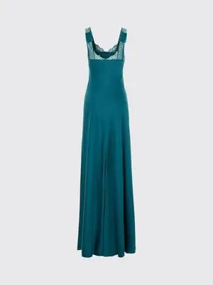 FORTE_FORTE Long Satin Slip Dress With Lace Inserts - Blue