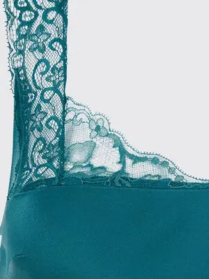 FORTE_FORTE Long Satin Slip Dress With Lace Inserts - Blue